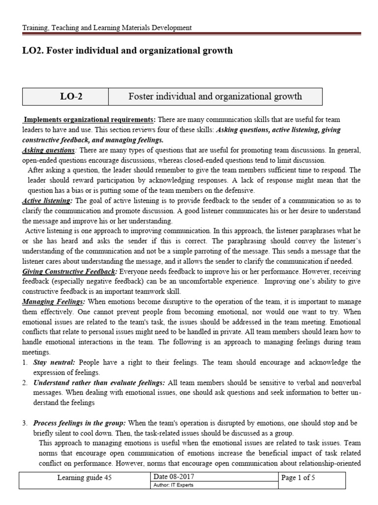 Lead Small Team LO2 | PDF | Communication | Nonverbal Communication