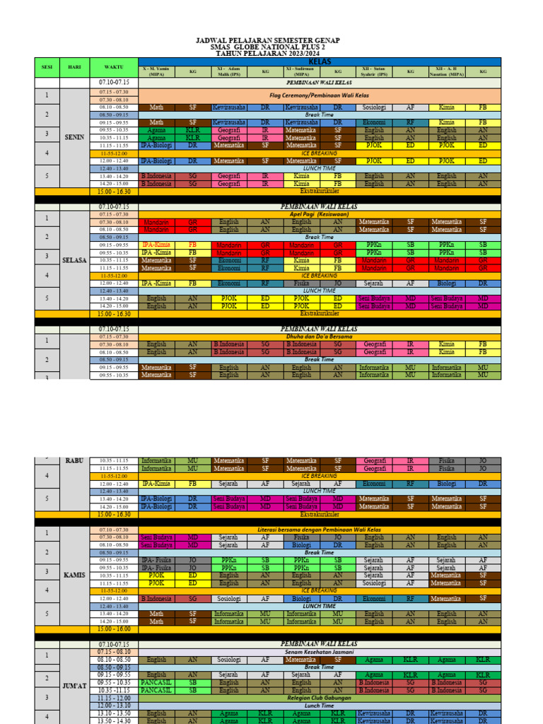 Jadwal Pembelajaran G2 Ok Semester Genap TP 2023-2024 | PDF