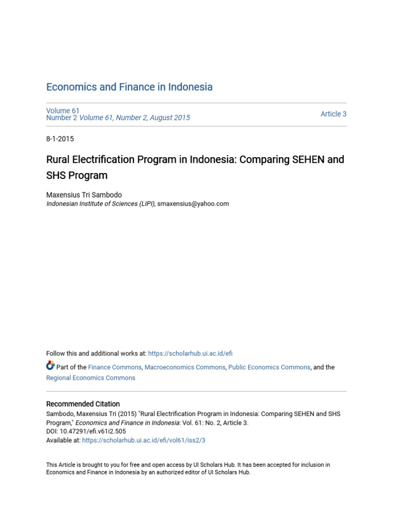 Rural Electrification Program in Indonesia - Comparing SEHEN and S ...