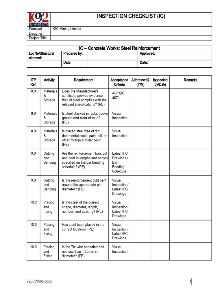 IC - Concrete Works - Steel Reinforcement - Material Storage, Cutting ...