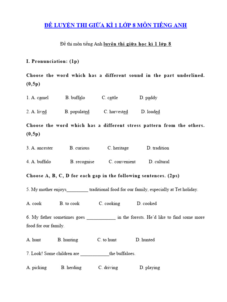 De Cuong On Tap Giua Ki 1-L P 8 | PDF