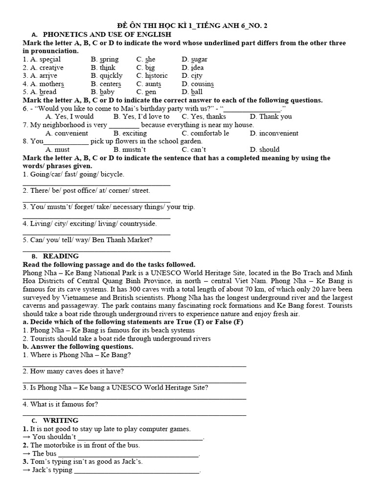 đề cương ôn tập anh6 | PDF | Vietnam