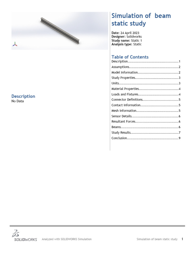 Beam Static Study-Static 1-1 | PDF | Young's Modulus | Strength Of ...