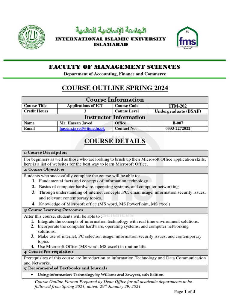 Course Outline ICT | Download Free PDF | Microsoft Word | Information