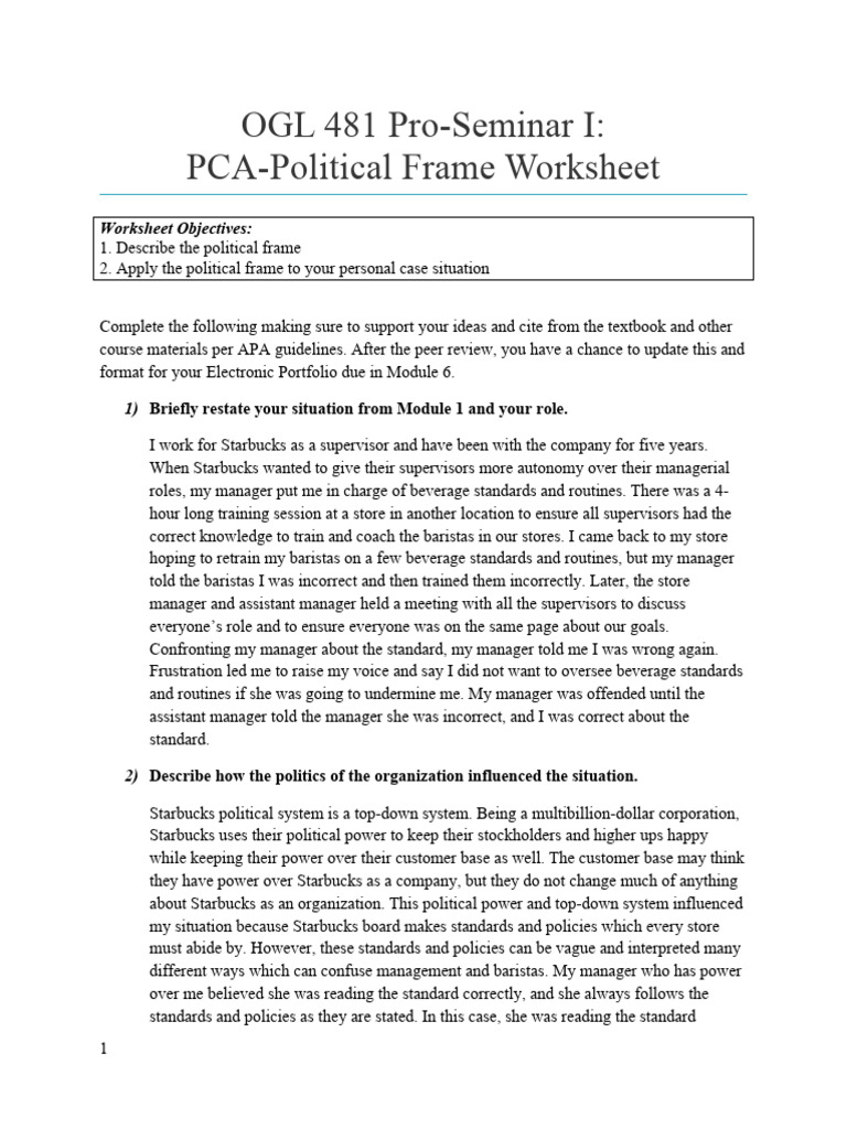 4 Political Frame Worksheet | PDF | Starbucks | Bargaining