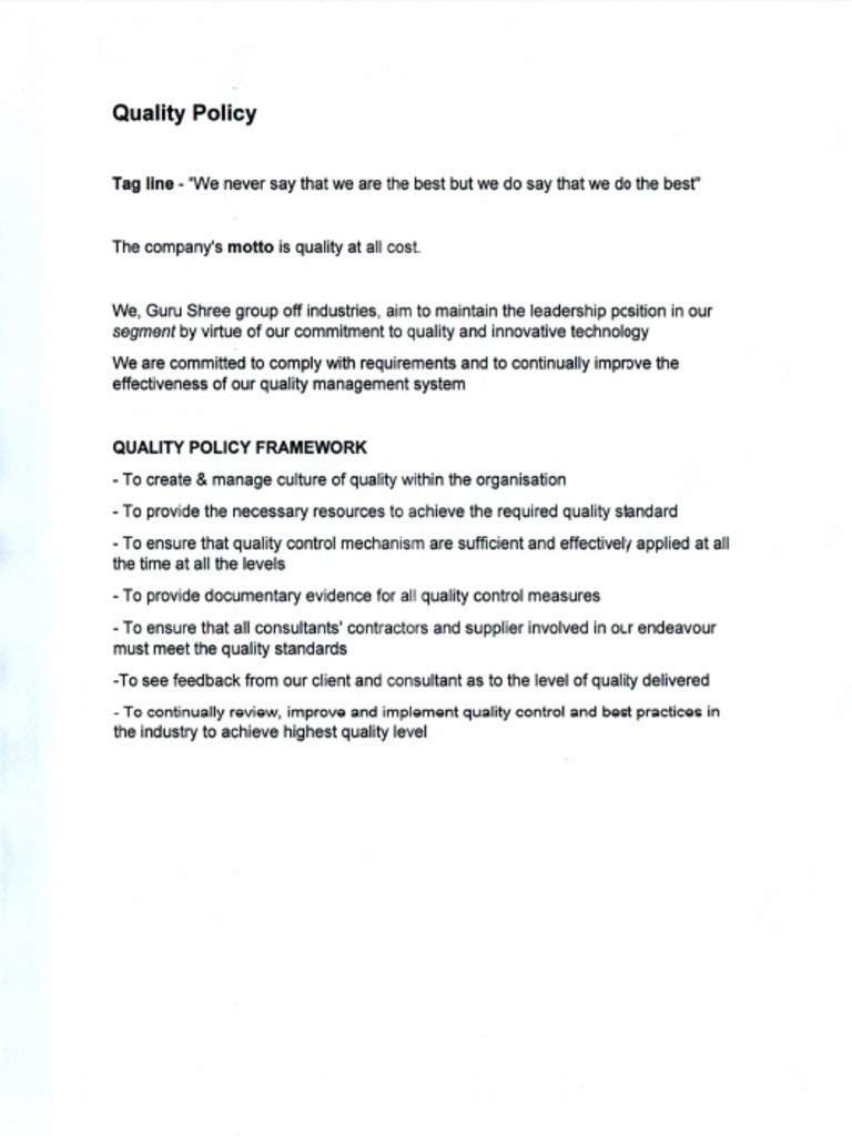Quality Policy | PDF