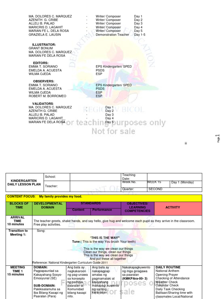 Kindergarten Daily Lesson Plan | PDF | Learning | Literacy