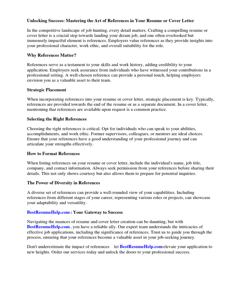 References in Resume or Cover Letter | PDF | Résumé