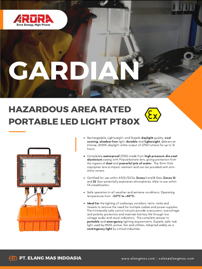 ARORA PT80X Portable LED Light For Hazardous Area | PDF | Lighting ...