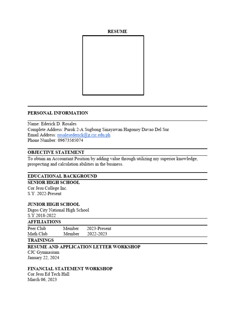 Format of Resume and Application Letter | PDF