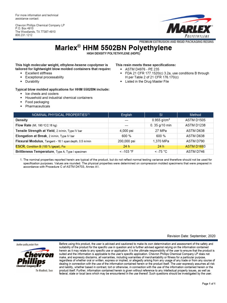 TDS - Marlex® HHM 5502BN Polyethylene | PDF | Polyethylene | Building Materials