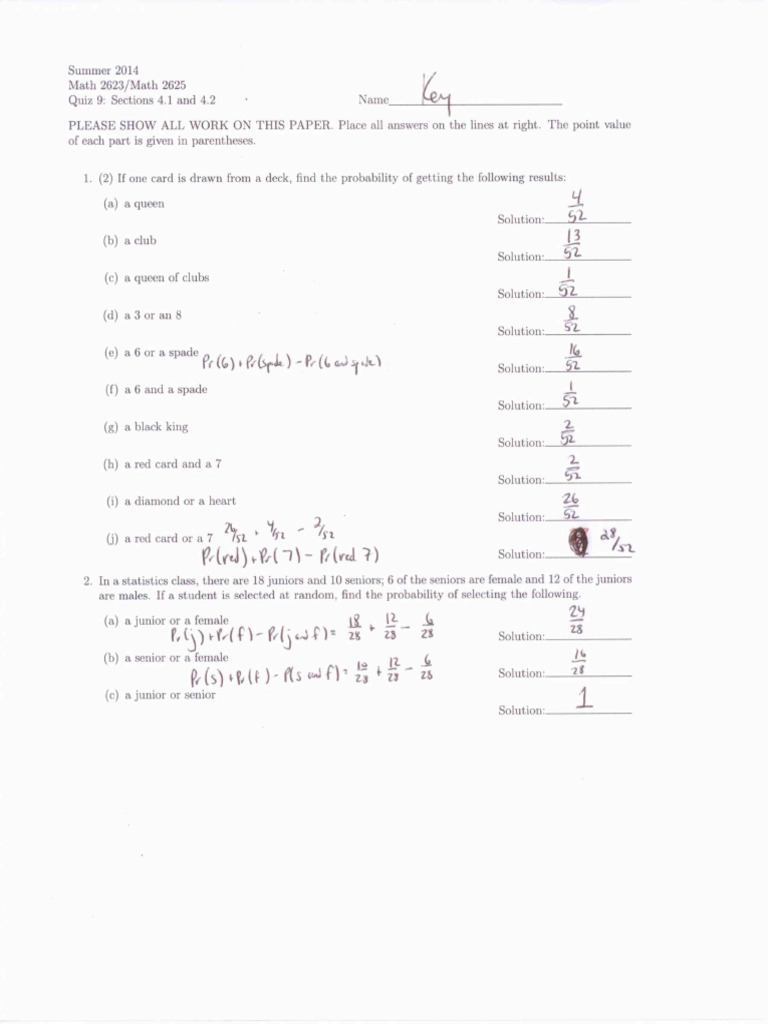 Quiz 9 Key | PDF