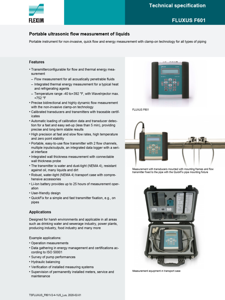 Flexim F601 | PDF | Flow Measurement | Ultrasound
