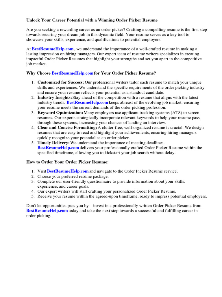 Order Picker Resume | PDF | Warehouse | Résumé