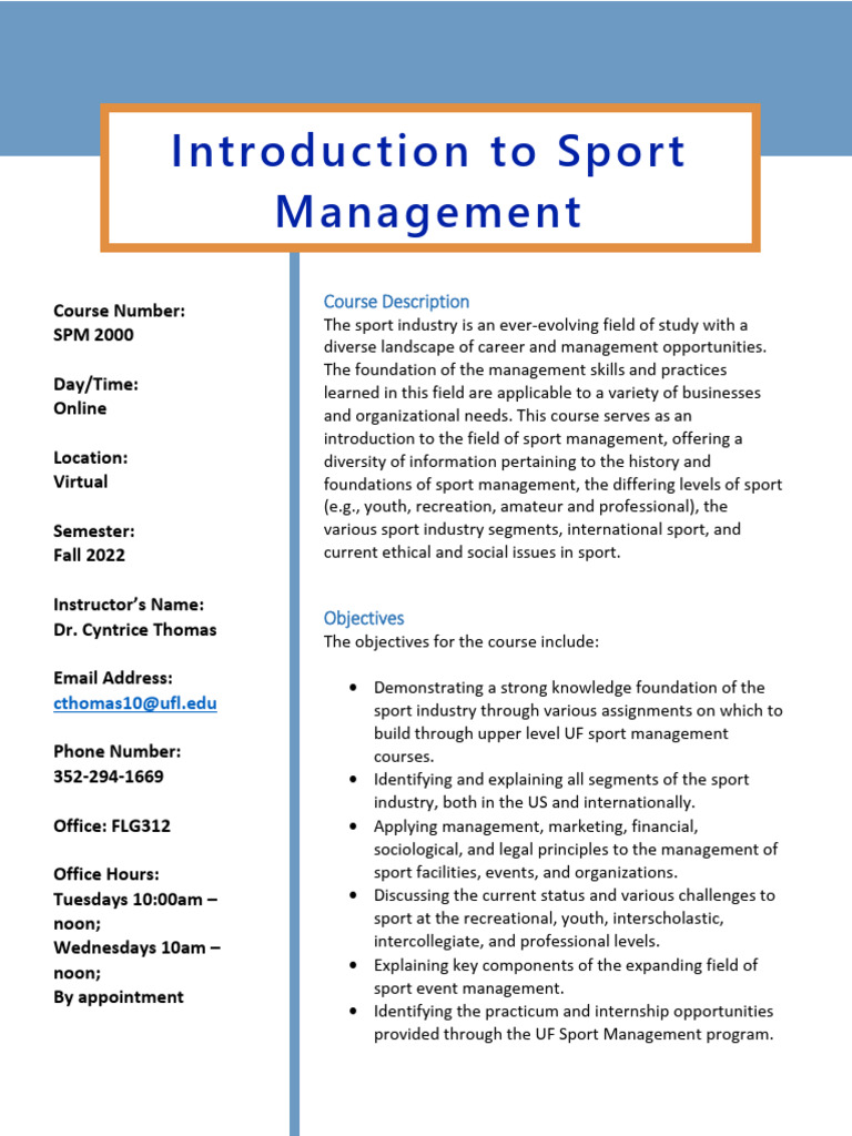 SPM 2000 Intro To Sport Management - Thomas | PDF | Course Evaluation ...