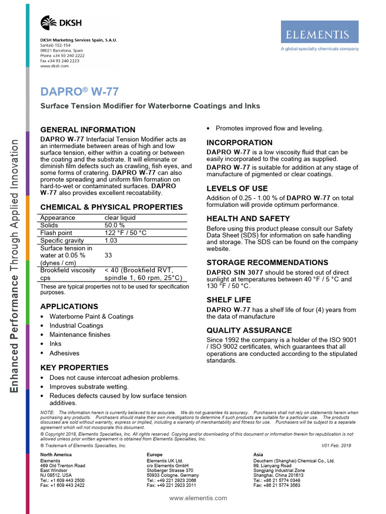 Dapro W-77 | PDF | Surface Tension | Coating