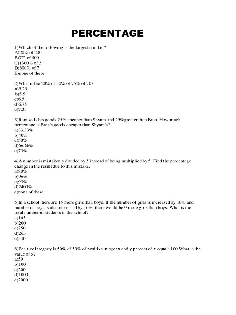 Percentage Calculations and Problems | PDF | Prices | Percentage