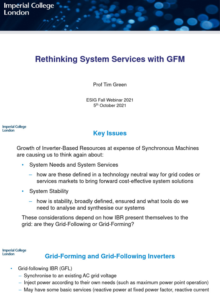 2021 - ESIG - Rethinking System Services With GFM Tim Green | PDF | Electrical Grid | Power Inverter