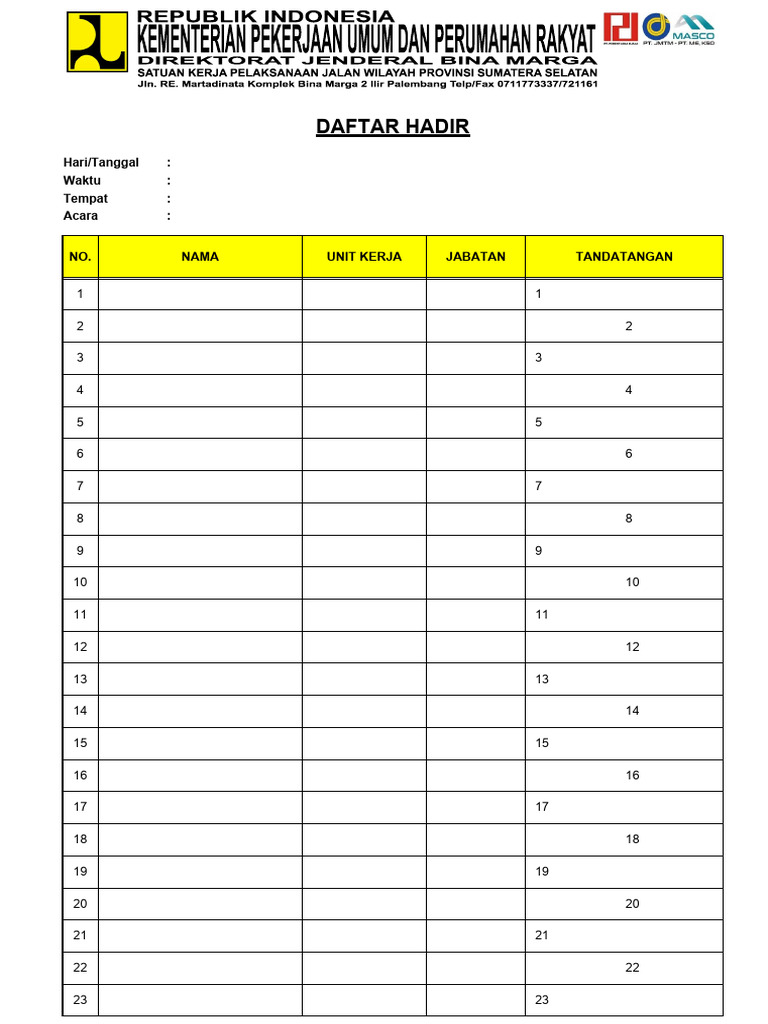 Form. Daftar Hadir | PDF