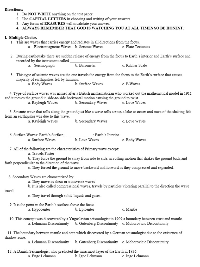 Quiz Seismic Waves | PDF | Earth Sciences | Structure Of The Earth