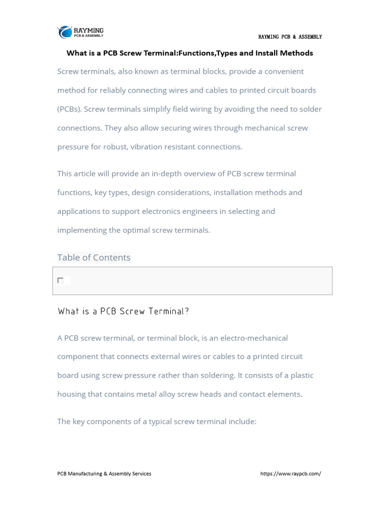 What Is A PCB Screw TerminalFunctions, Types and Install Methods | PDF ...