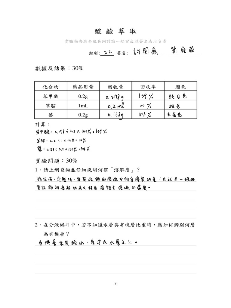 Exp02 酸鹼萃取 第22組 | PDF
