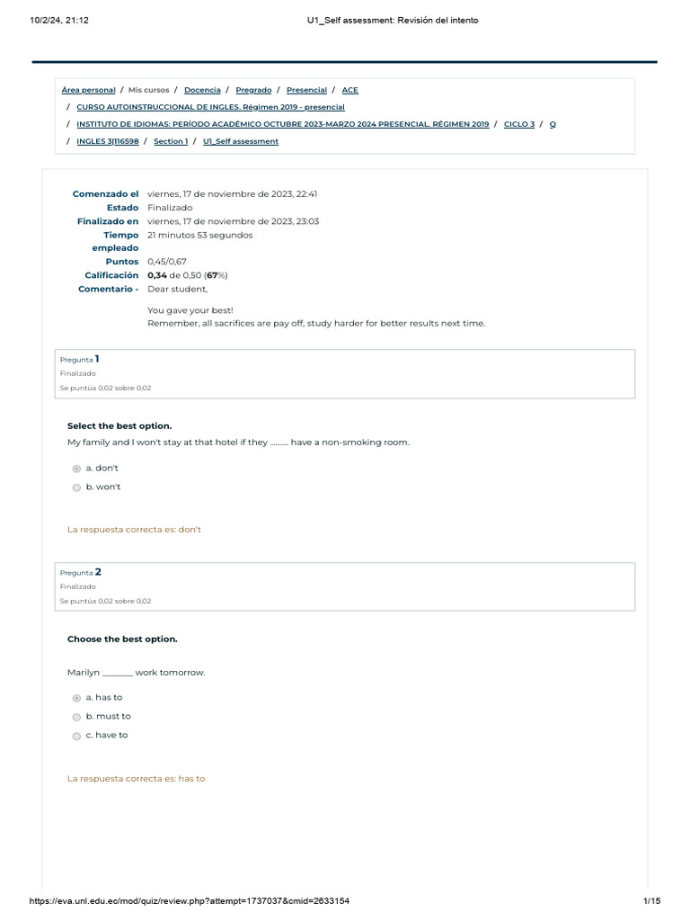 U1 - Self Assessment - Revisión Del Intento | PDF