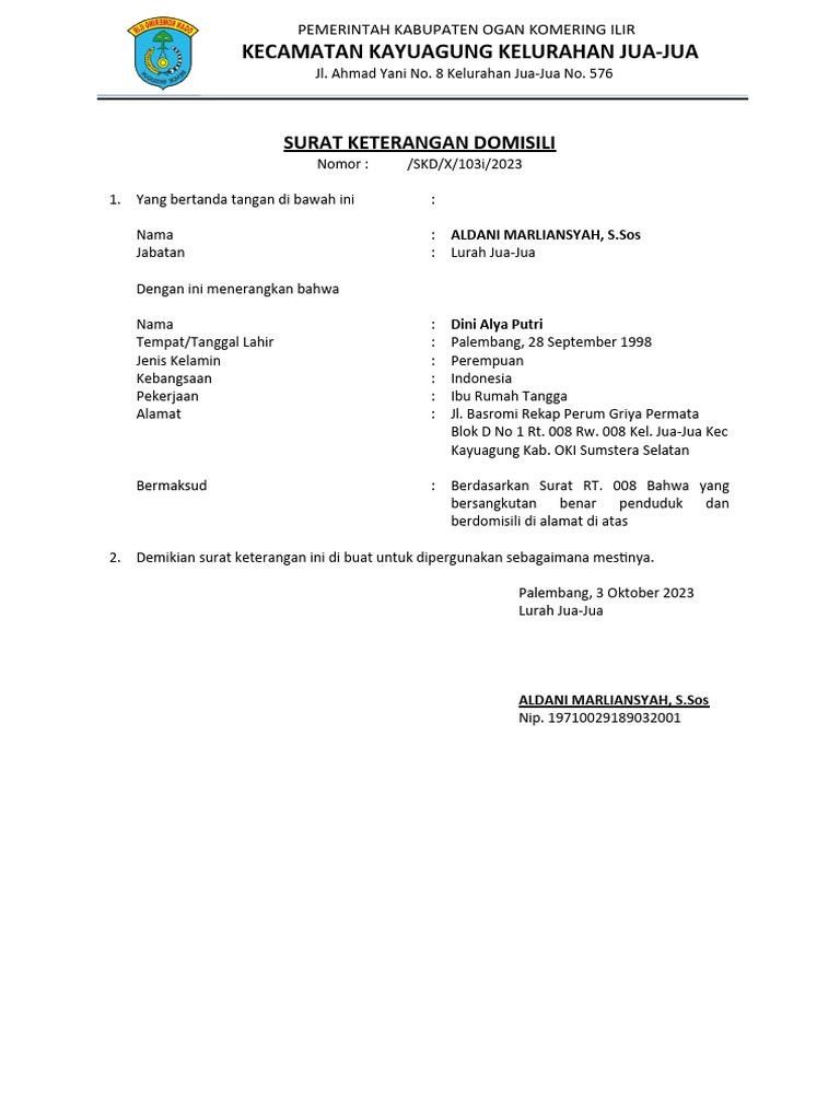 Surat Keterangan Domisili | PDF