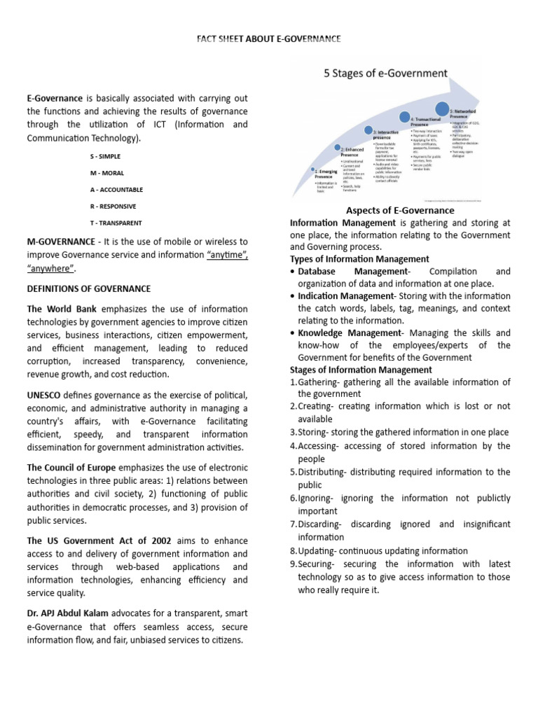 E Governance Overview And Benefits Pdf Information User Computing