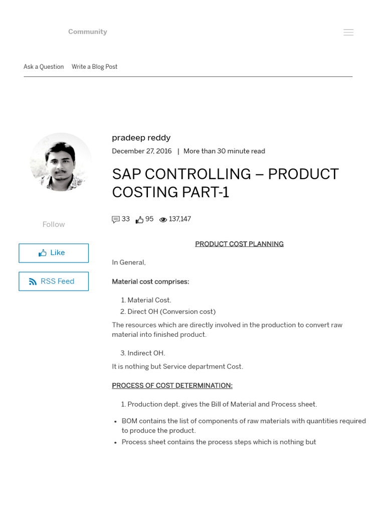SAP Product Costing Guide | PDF | Valuation (Finance) | Cost