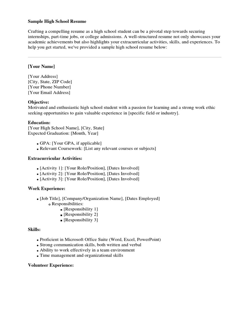 Sample High School Resume For College | Download Free PDF | Résumé