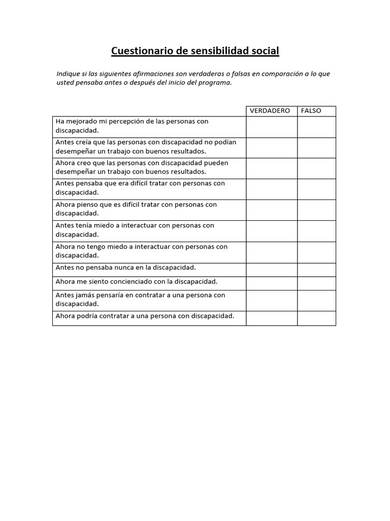 Cuestionario Sensibilidad Social | PDF