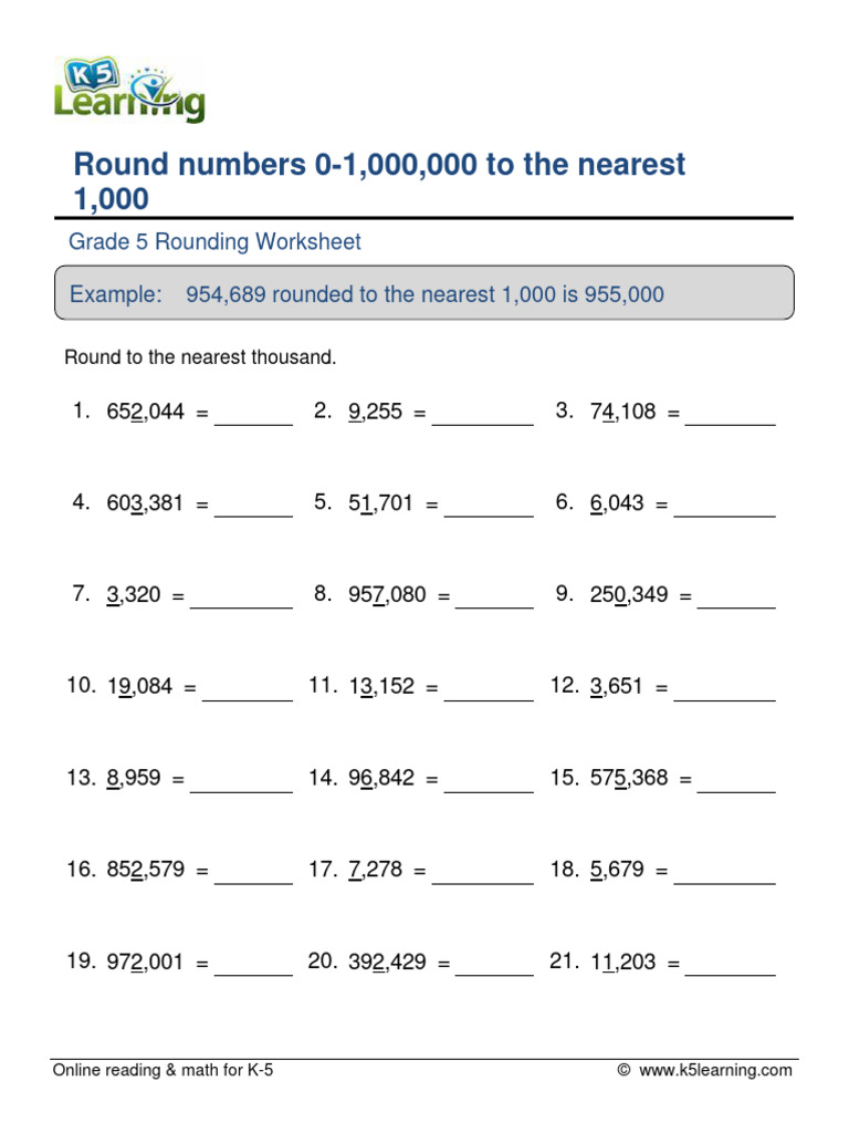 Grade 5 Round 6 Digit Number Nearest 1000 B | PDF