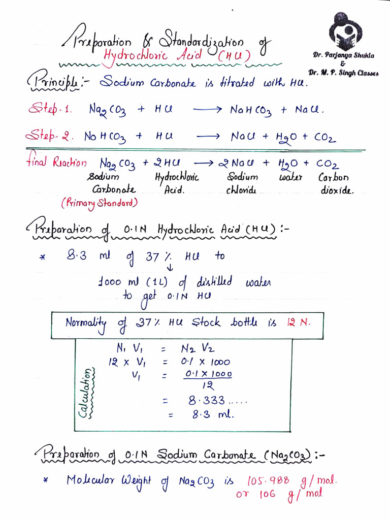 Preparation & Standardization of HCL | PDF | Chemical Elements | Carbon ...