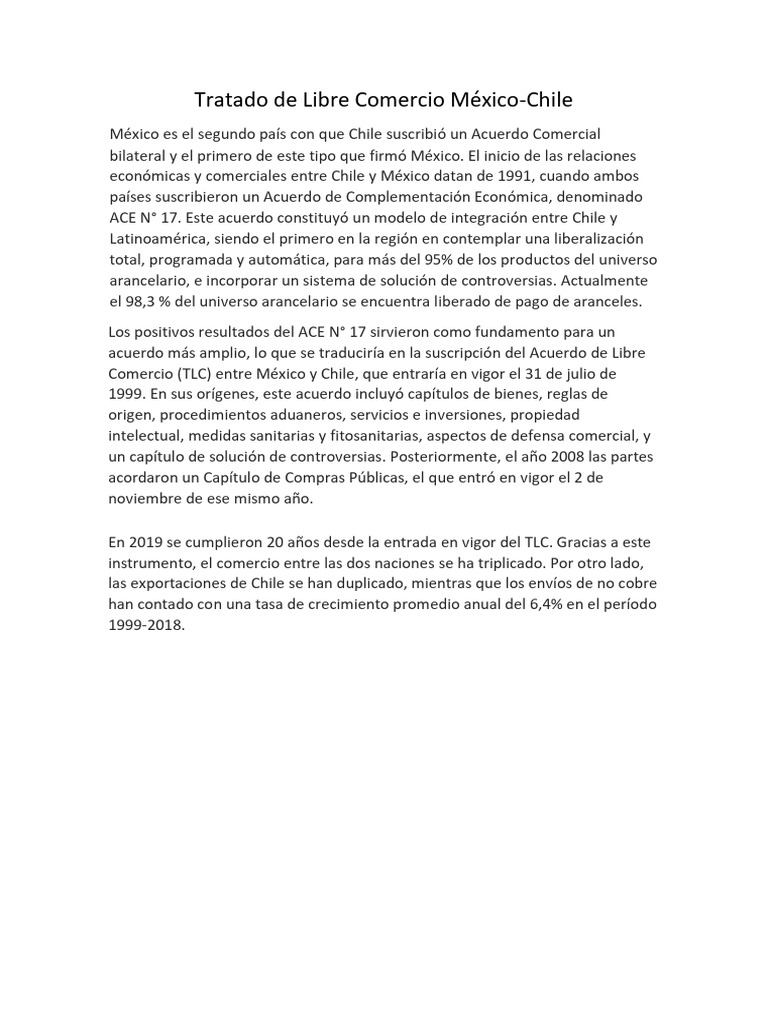 TLC México-Chile: Historia y Beneficios | PDF