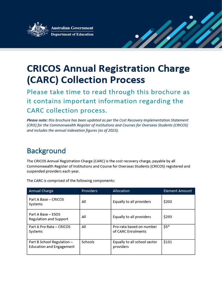 CRICOS Annual Registration Charge Brochure 2024 | PDF