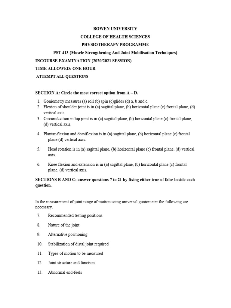 PST 413 Muscle Strengthening and Joint Mobilisation Techniques | PDF | Anatomical Terms Of ...