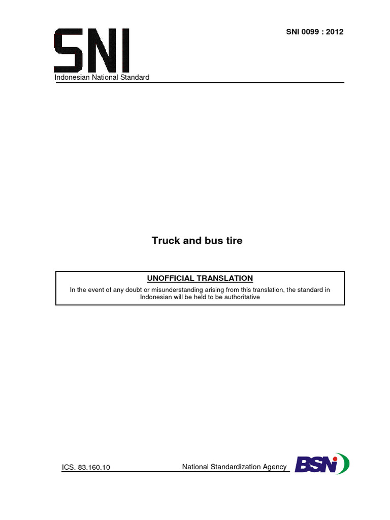 SNI Truck & Bus Tire 2012 | PDF | Tire | Vehicle Technology