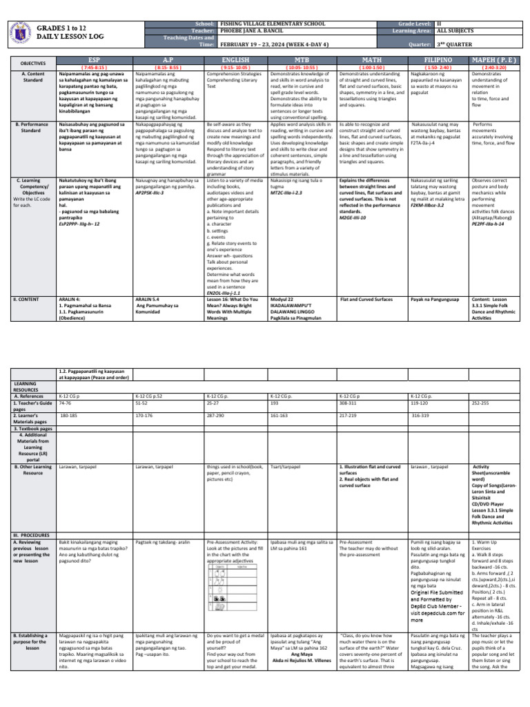 DLL All Subjects 2 q3 w4 d4 | PDF | Reading Comprehension