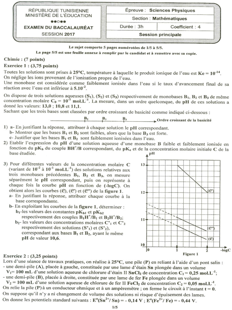 Bac 2017 Bac Math Epreuve Physiques Session Principale PDF | PDF