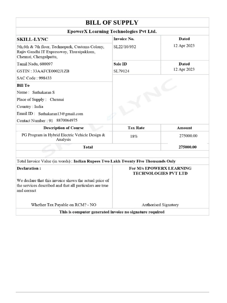 Skill Lync - Invoice - 12 | PDF