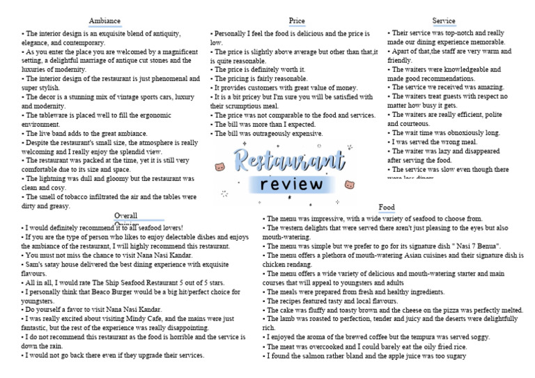 Restaurant Review | PDF | Restaurants | Waiting Staff