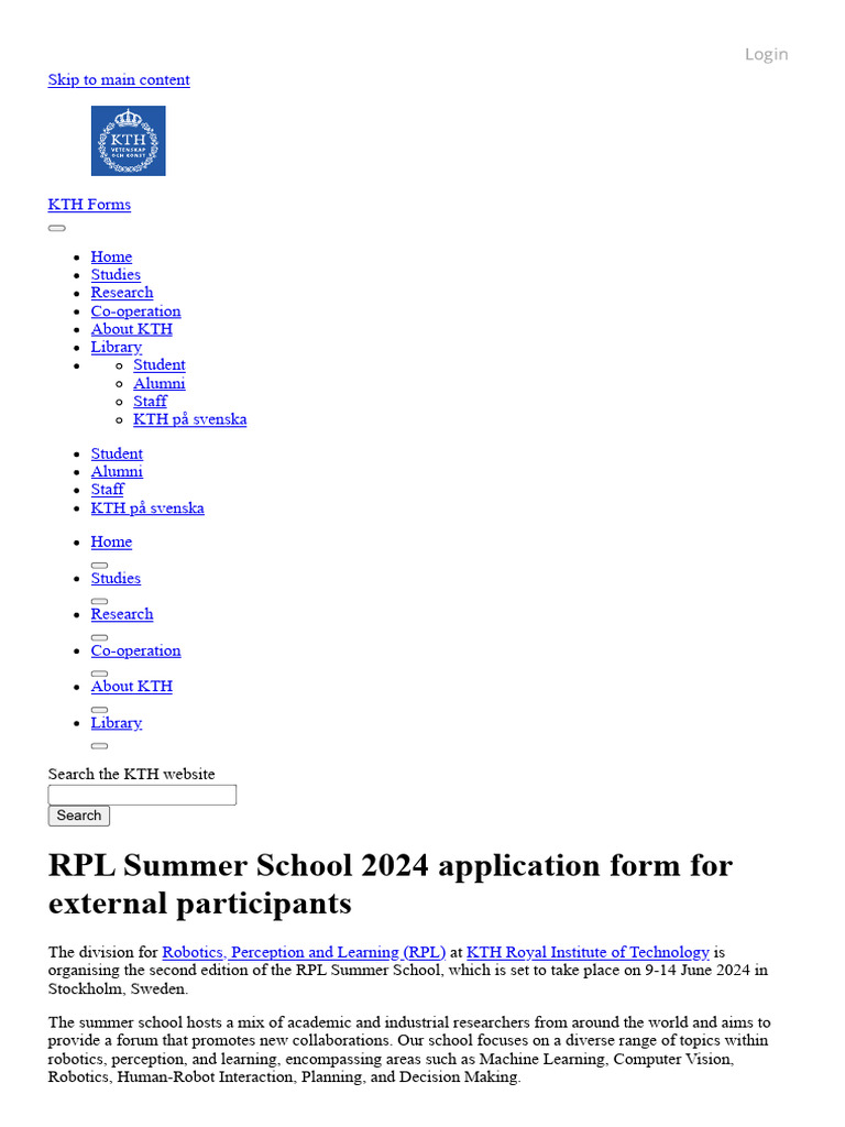 KTH _ RPL Summer School 2024 Application Form for External Participants ...