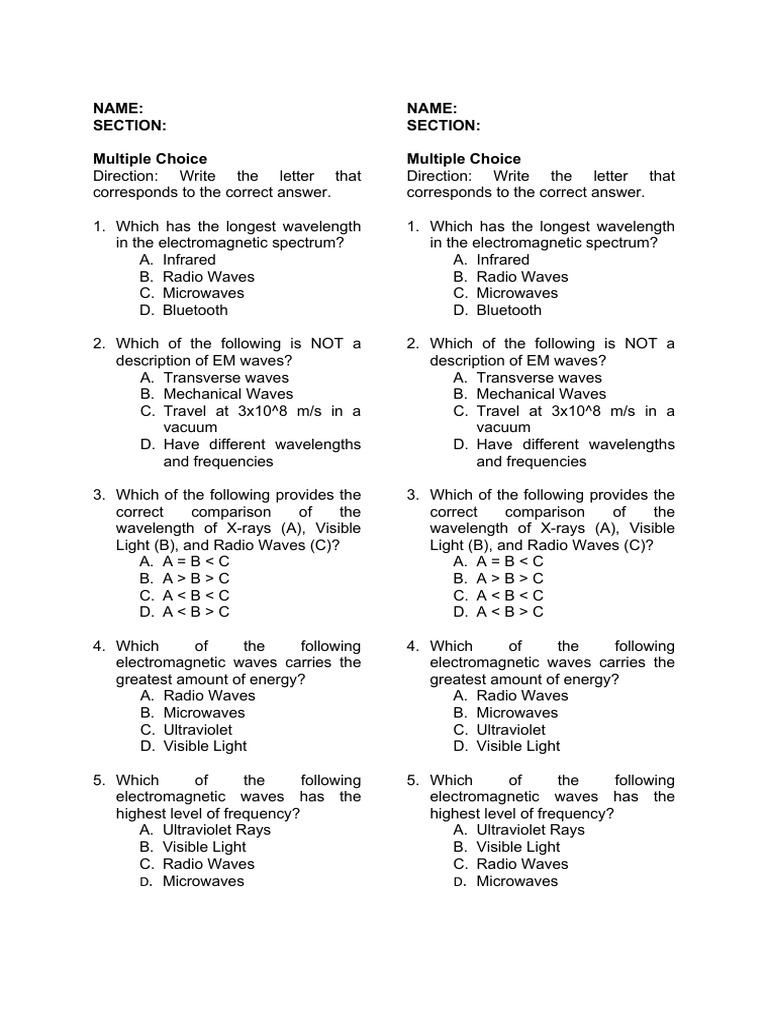 Demo 2 Quiz | PDF | Electromagnetic Radiation | Electromagnetic Spectrum