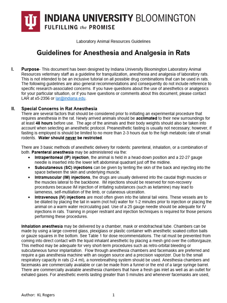 Guidelines For Anesthesia and Analgesia in Rats FINAL | PDF ...