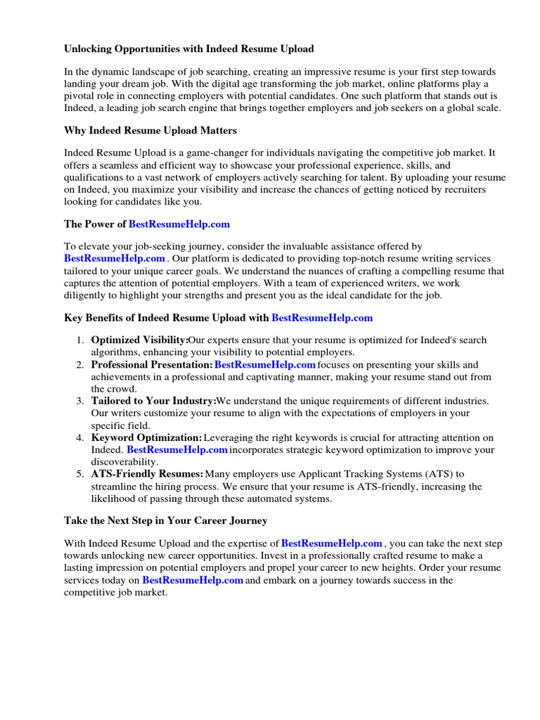 Indeed Resume Upload | Download Free PDF | Résumé | Linked In