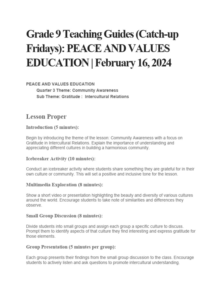 Catch Up Fridays Peace Education | PDF