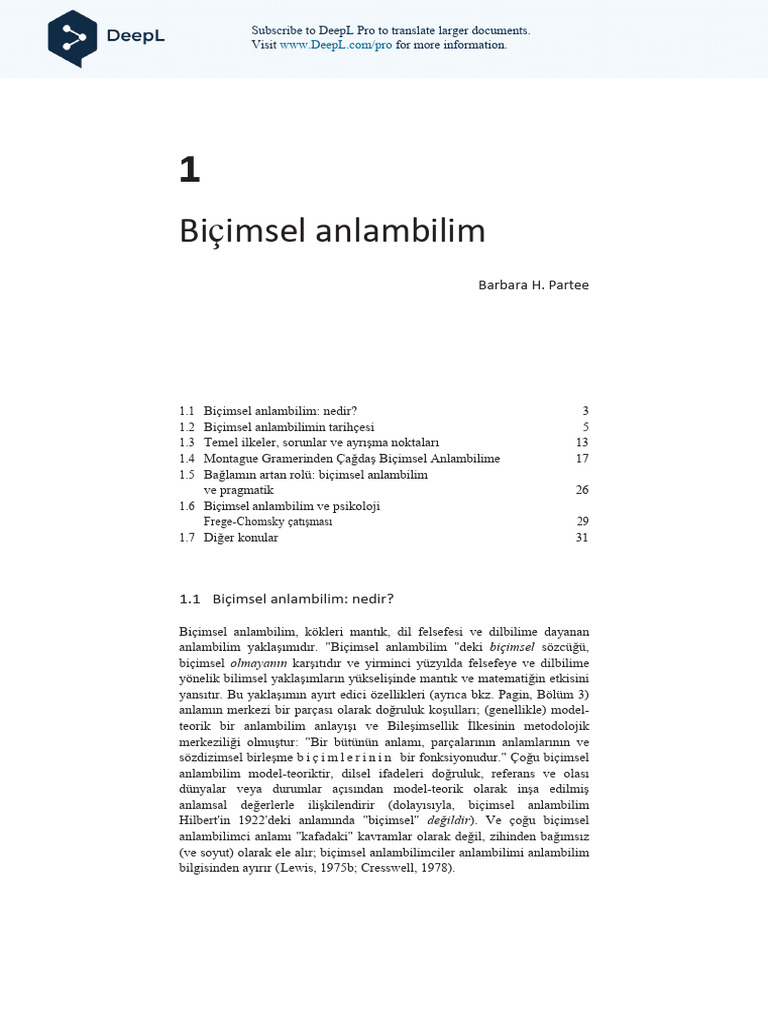 Barbara H. Partee - Biçimsel Anlambilim (TR) | PDF
