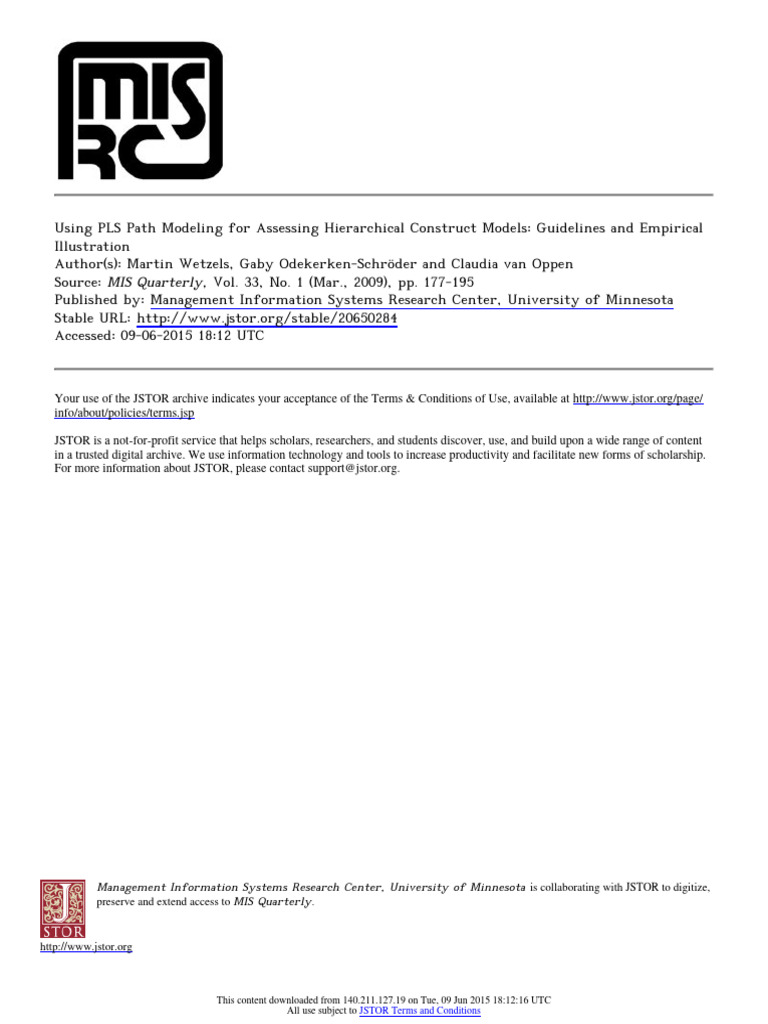 Using Pls Path Modeling For Assesing Hierarchical Construct Models Wetzels Pdf Structural