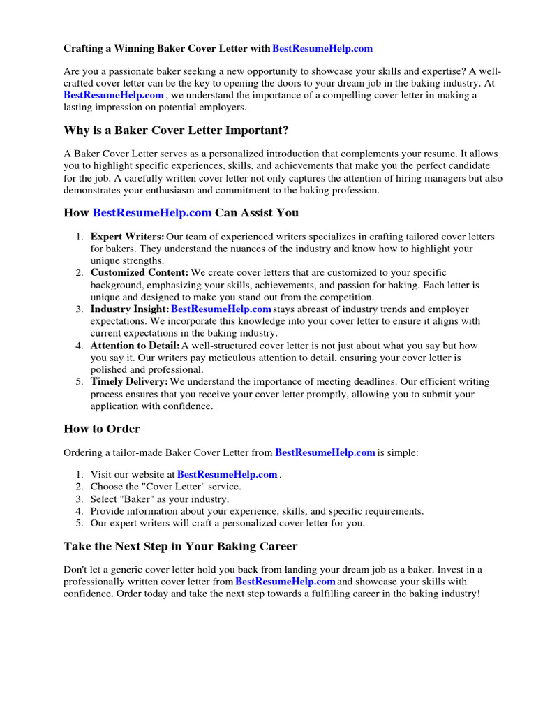 Baker Cover Letter | PDF | Résumé | Baking